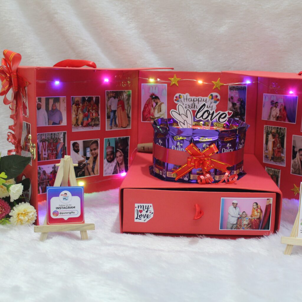 Surprise Love Box With Chocolate Bouquet - Puneri Gifts